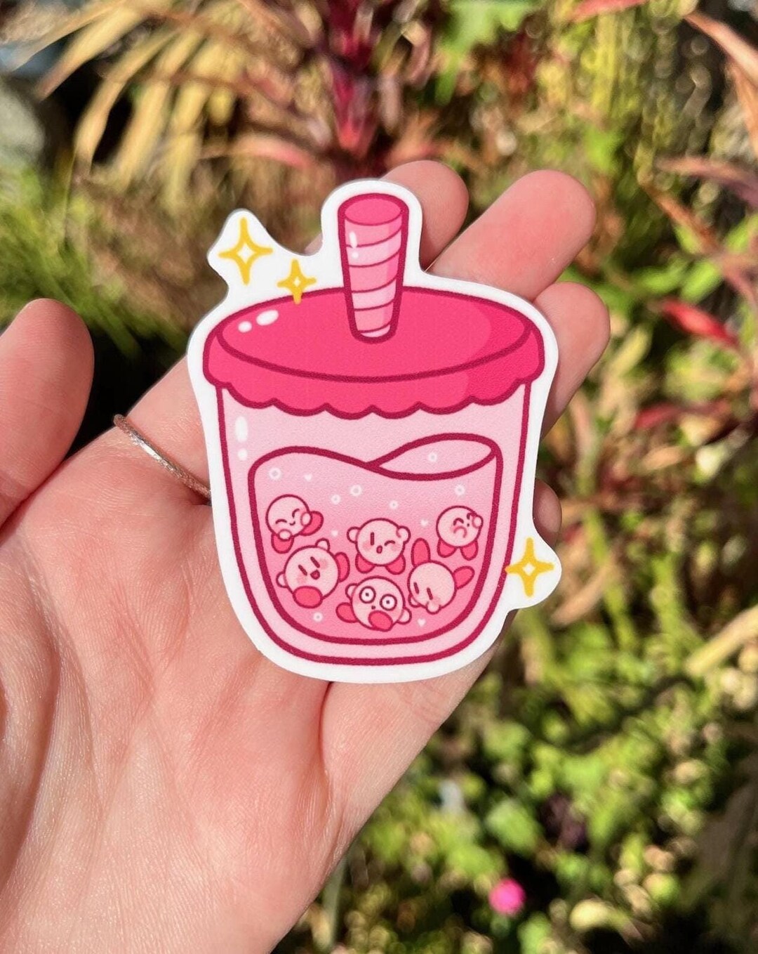 Kirb-boba Sticker | Kirby, Boba, Funny, Poyo, Bubble Tea, Pink, Drink ...