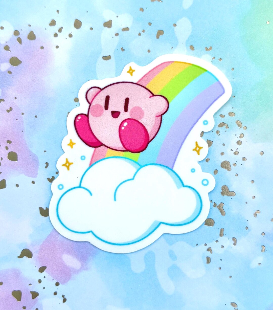 Rainbow Kirby Sticker | Kirby, Rainbow, Funny, Poyo, Clouds, Pink ...
