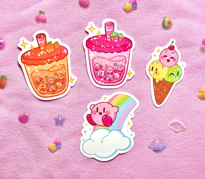 Rainbow Kirby Holographic Sticker | Kirby, Rainbow, Funny, Poyo, Clouds ...
