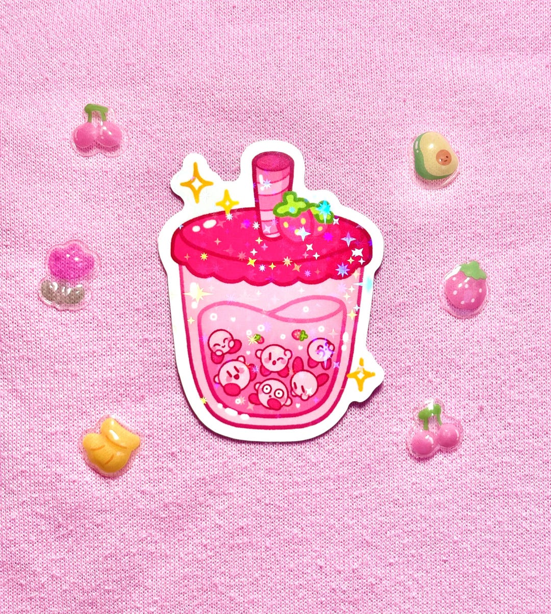 Strawberry Kirb-boba Holographic Sticker | Kirby, Strawberry, Fruit ...