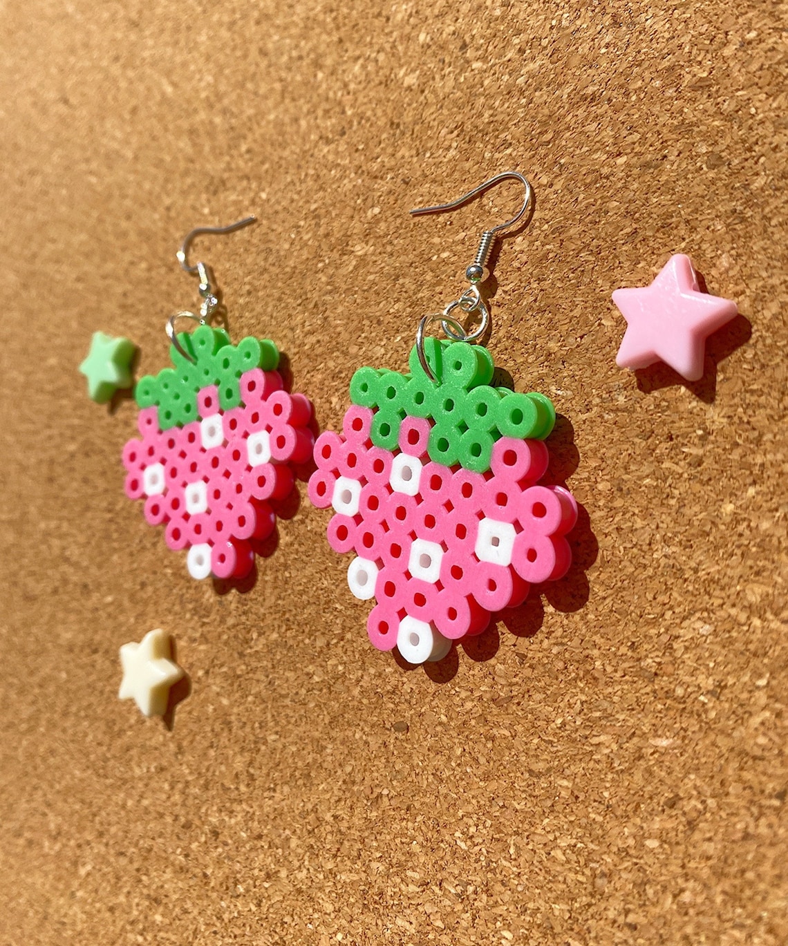 Pink Strawberry Strawberry, Strawberry Earrings, Perler Beads, Perler ...