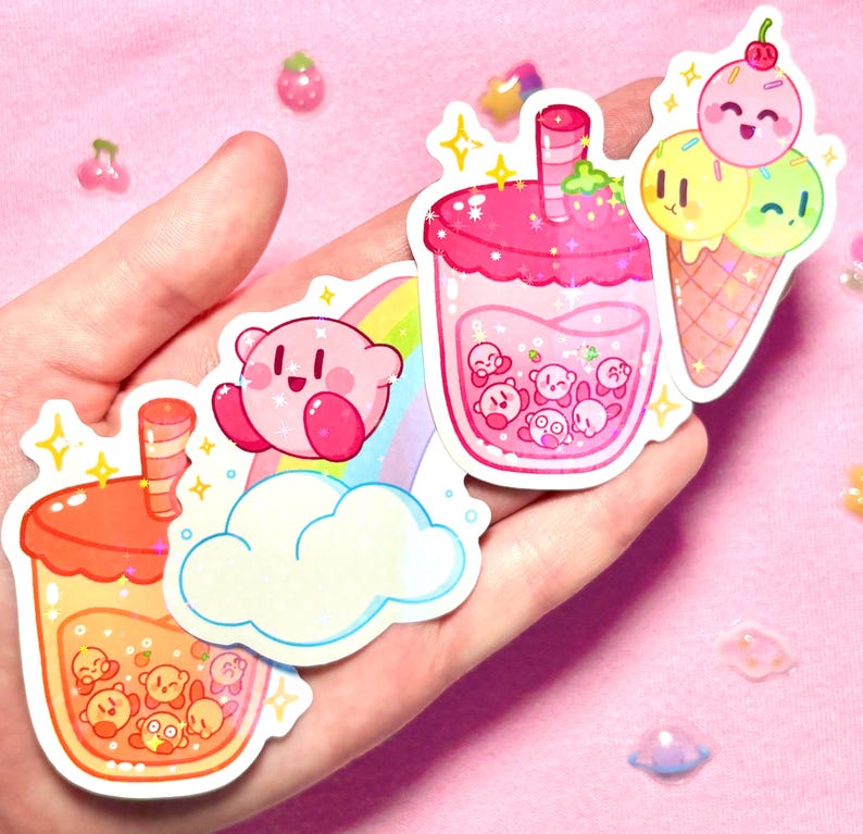Rainbow Kirby Holographic Sticker | Kirby, Rainbow, Funny, Poyo, Clouds ...