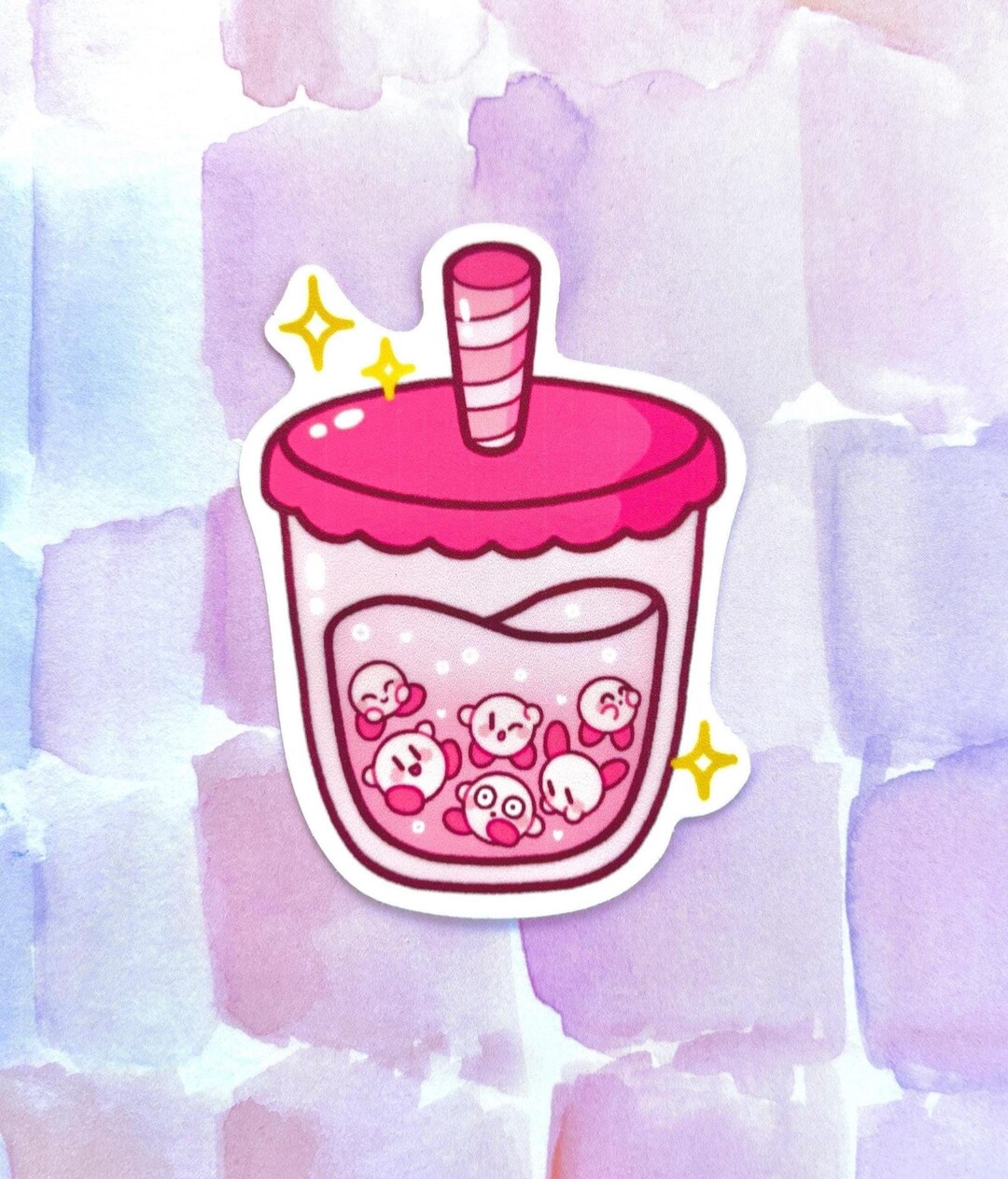 Kirb-boba Sticker | Kirby, Boba, Funny, Poyo, Bubble Tea, Pink, Drink ...
