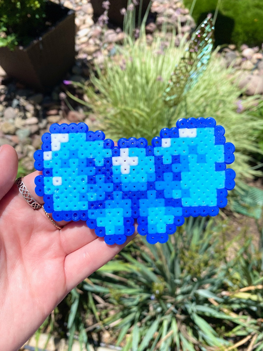 Arco azul / perler bead sprite / head bow, bow, blue, bow perler ...