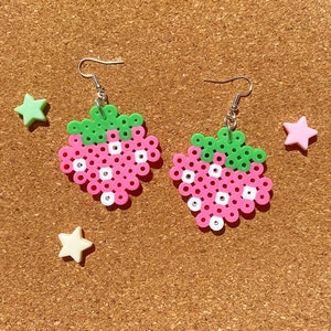 Pink Strawberry Strawberry, Strawberry Earrings, Perler Beads, Perler ...