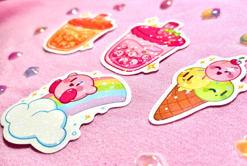 Rainbow Kirby Sticker | Kirby, Rainbow, Funny, Poyo, Clouds, Pink ...