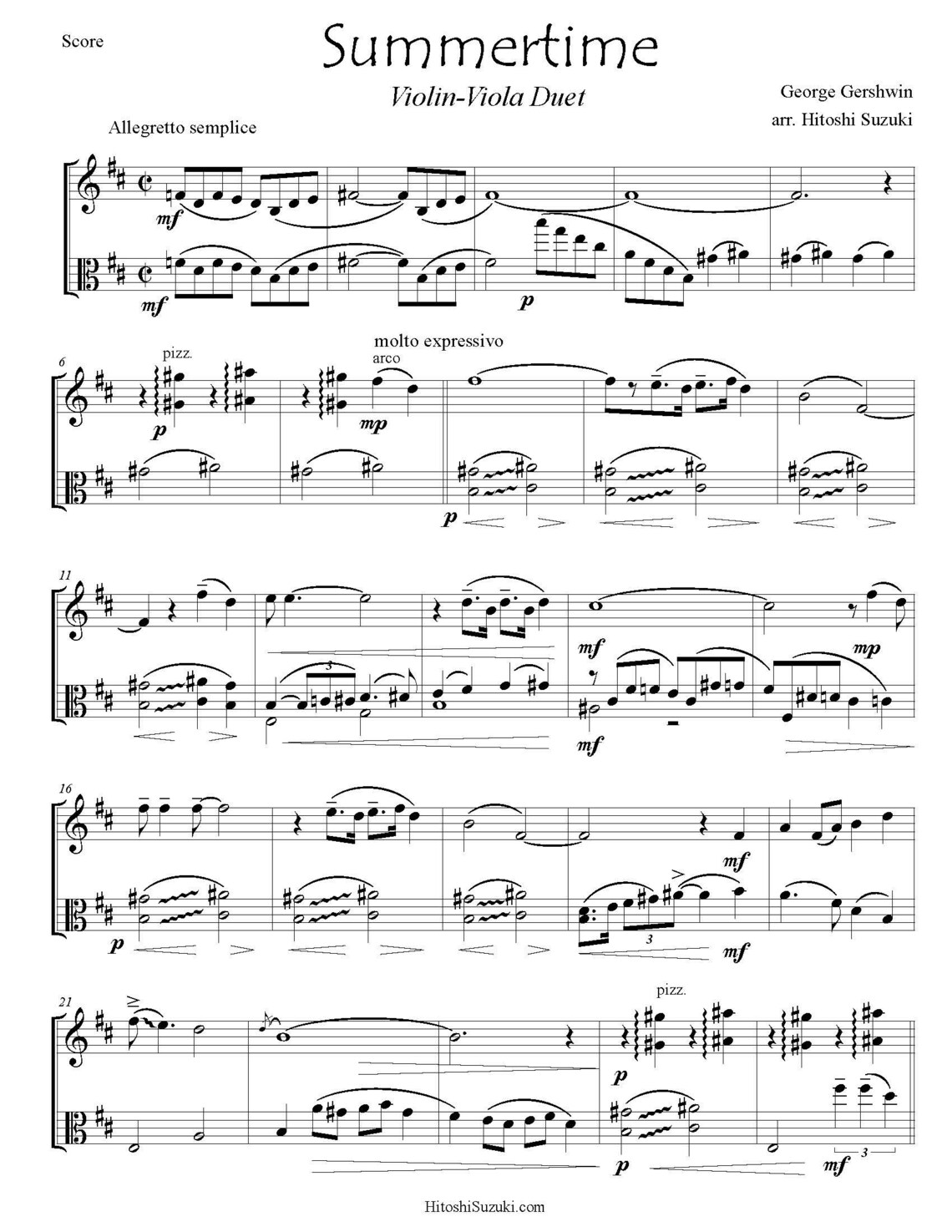 Summertime for Violin-viola Duo - Etsy UK