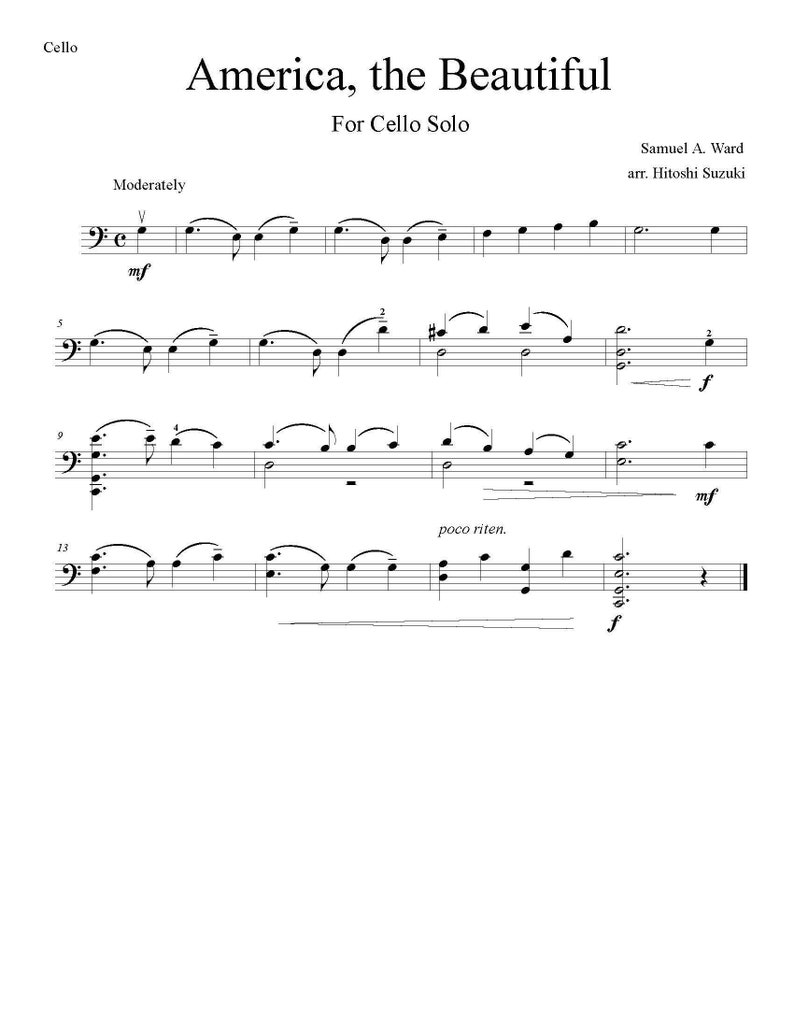 America, the Beautiful for Cello Solo - Etsy