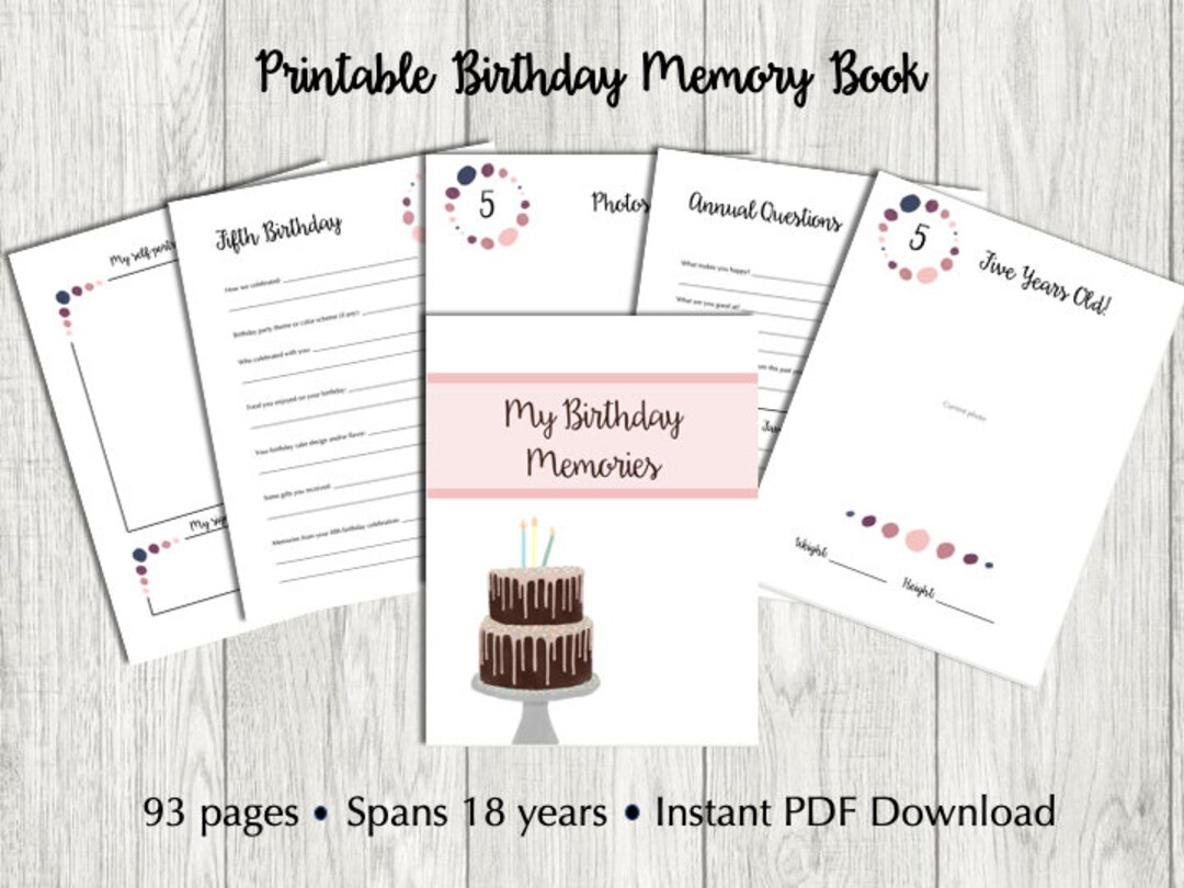 Printable Birthday Memory Book | Birthday Memory Book | Child Memory ...