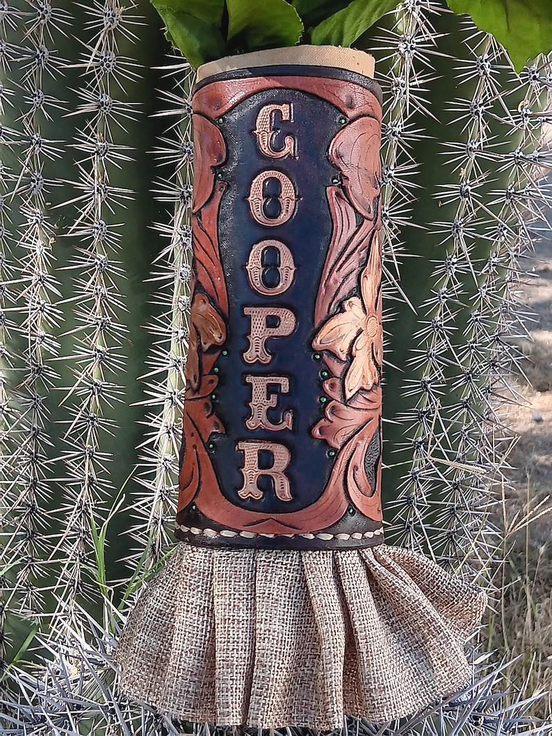 Western Burlap Rustic Wedding Custom Tooled Leather Bouquet Wrap, Hand ...