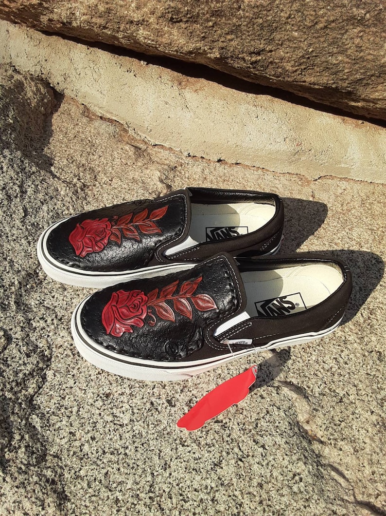 Custom Hand Tooled Leather Panels Attached to Vans Shoes - Etsy