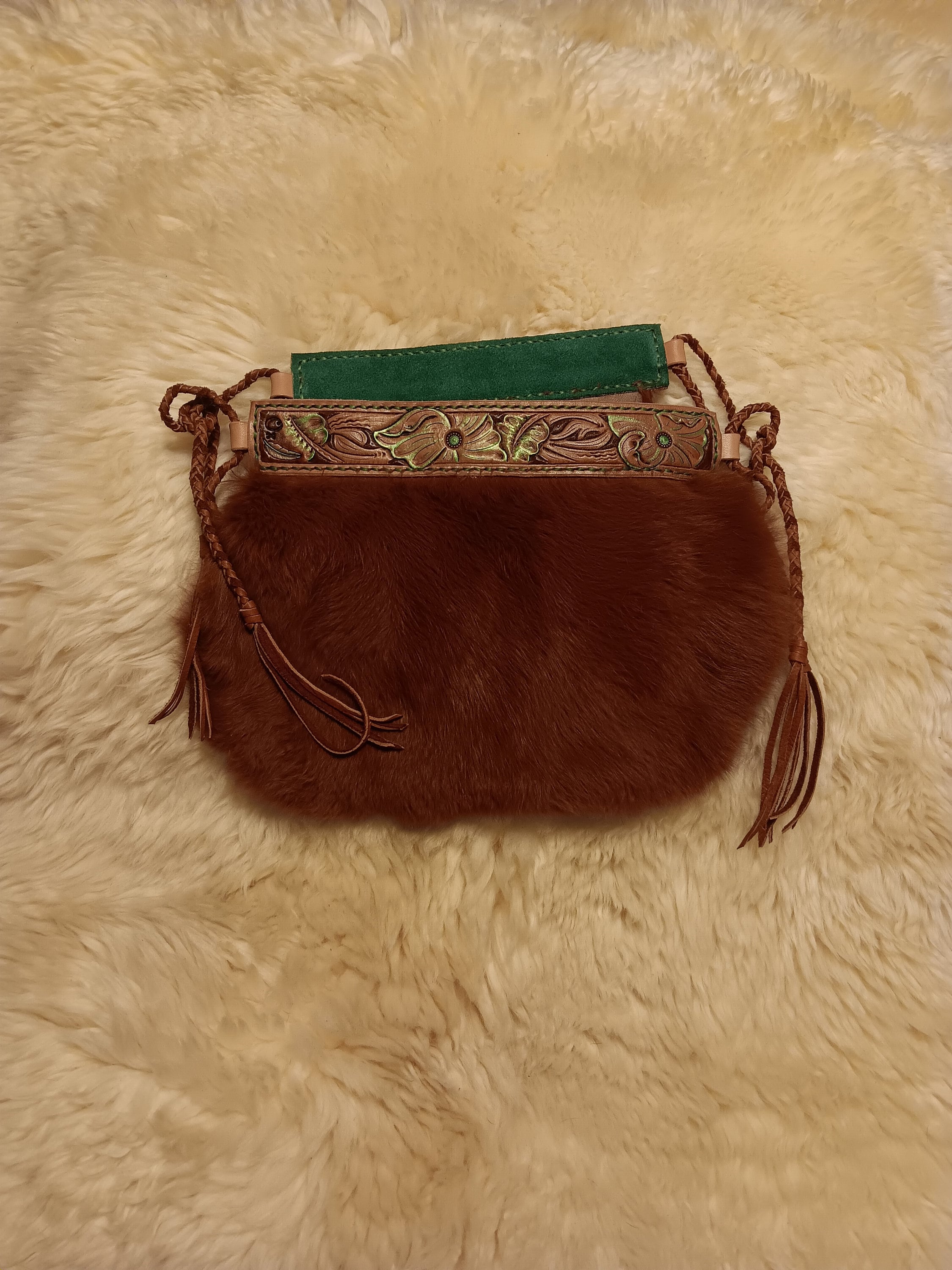 Hand Tooled Leather & Rabbit Fur Loincloth Suede Costume Festival Play ...