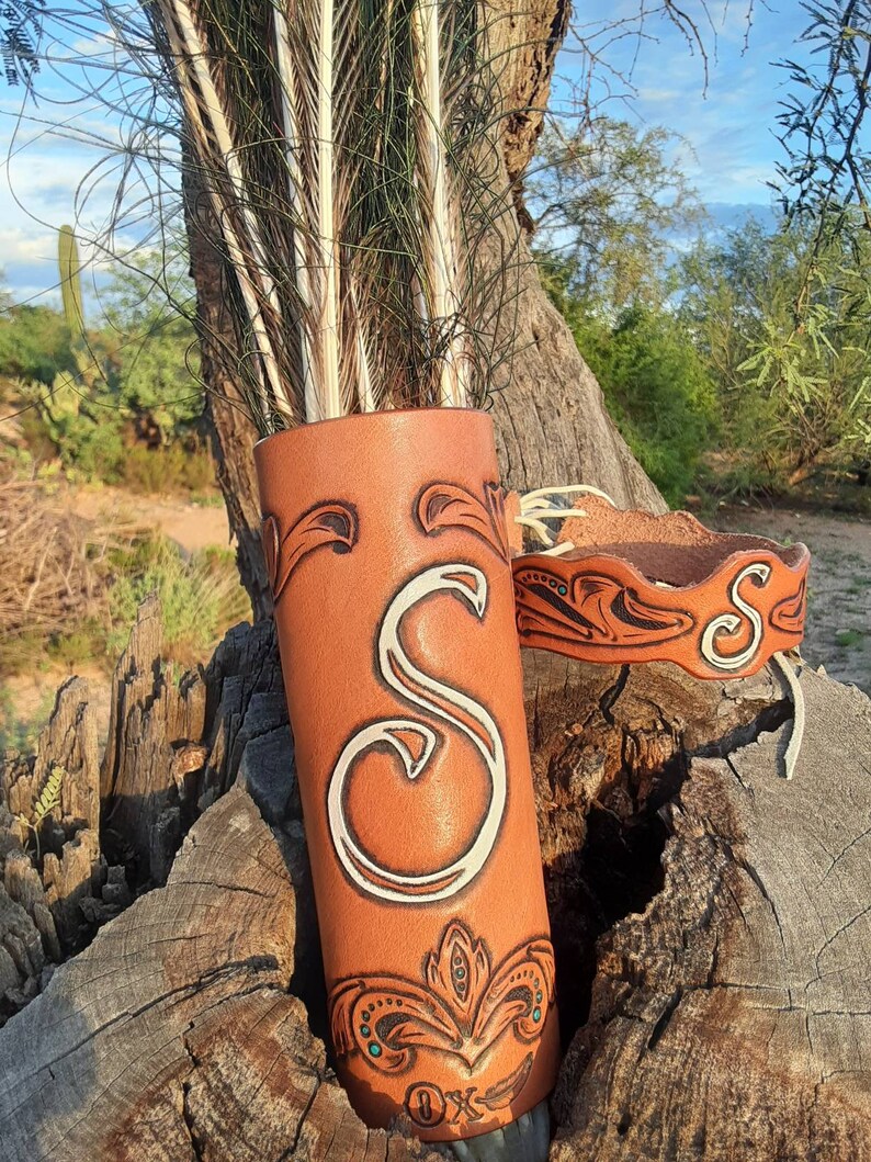 Western Rustic Wedding Custom Tooled Leather Bouquet Wrap, Hand Crafted ...