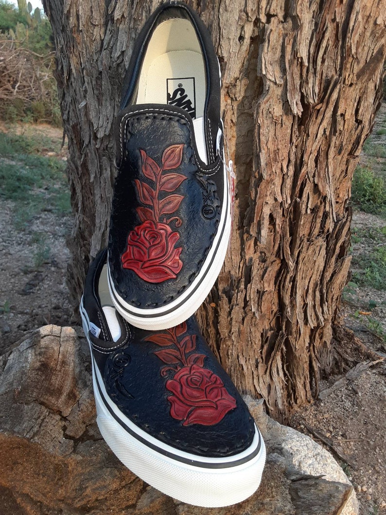 Custom Hand Tooled Leather Panels Attached to Vans Shoes - Etsy
