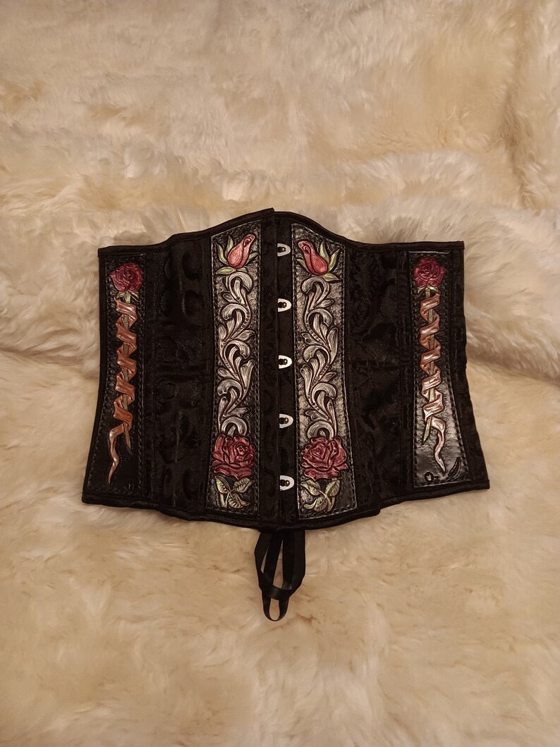 Custom Underbust Corset Tooled Leather Panels, SASS, CAS, Roses ...