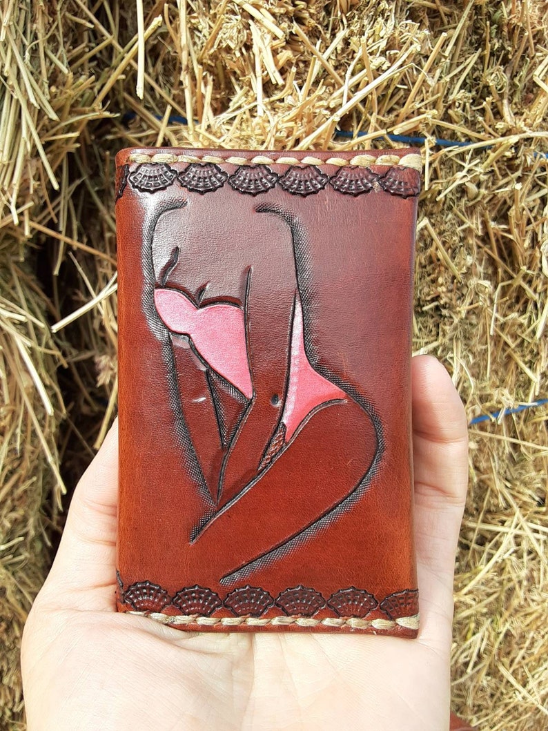 Tooled Leather Wallet, Cowgirl Pinup Girl Swimsuit, Handcrafted OOAK ...