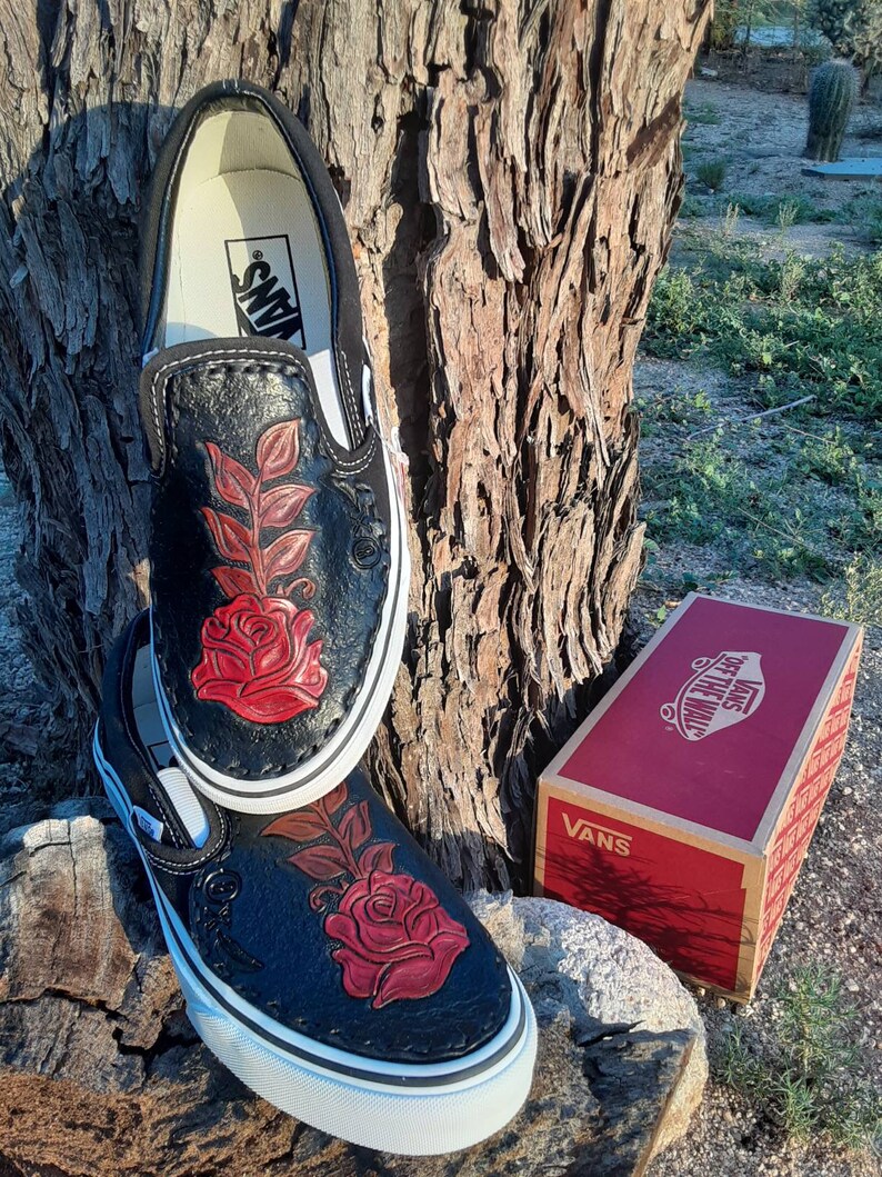 Custom Hand Tooled Leather Panels Attached to Vans Shoes - Etsy