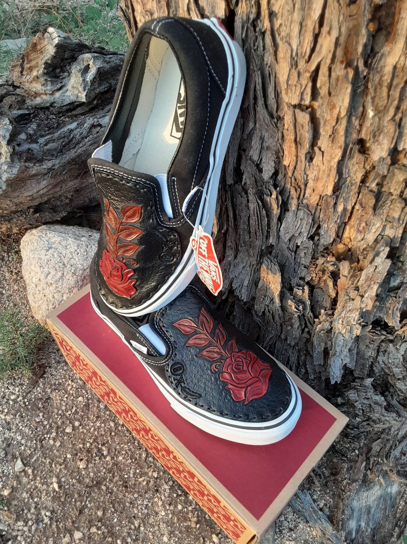 Custom Hand Tooled Leather Panels Attached to Vans Shoes - Etsy