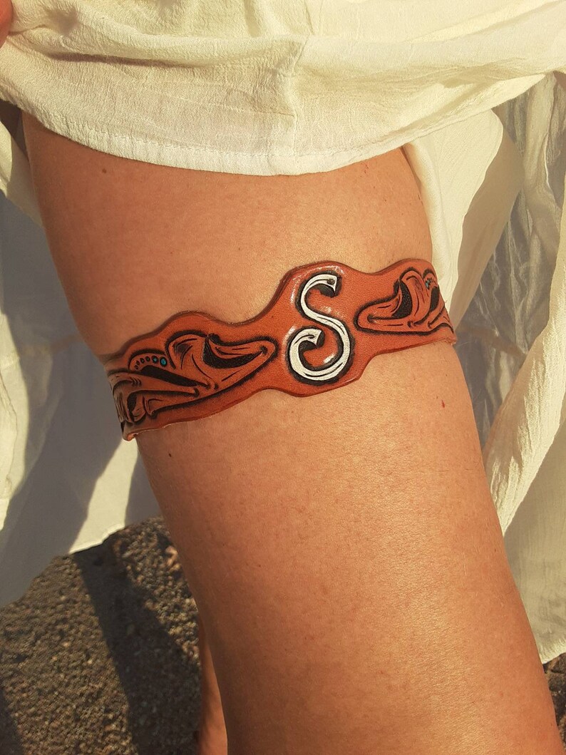 Western Rustic Wedding Custom Tooled Leather Garter, Hand Crafted, Free ...