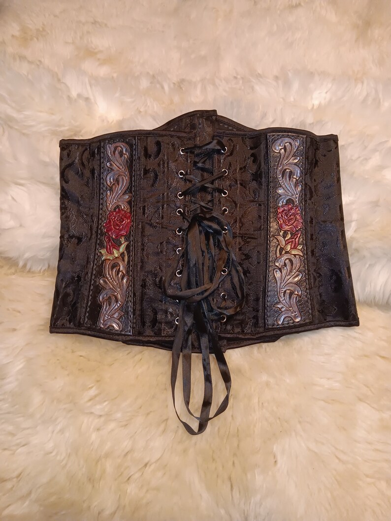 Custom Underbust Corset Tooled Leather Panels, SASS, CAS, Roses ...