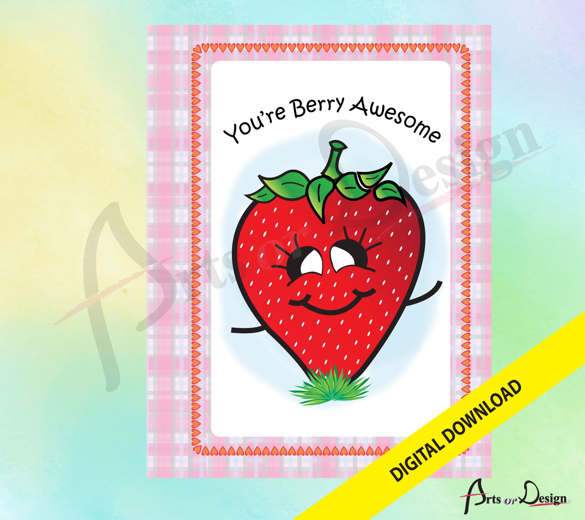 Strawberry Greeting Card A2 Printable Greeting Card Digital Download ...