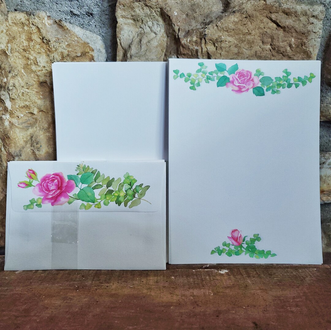 Vintage Rose Stationery Set Floral Envelope & Paper Writing - Etsy