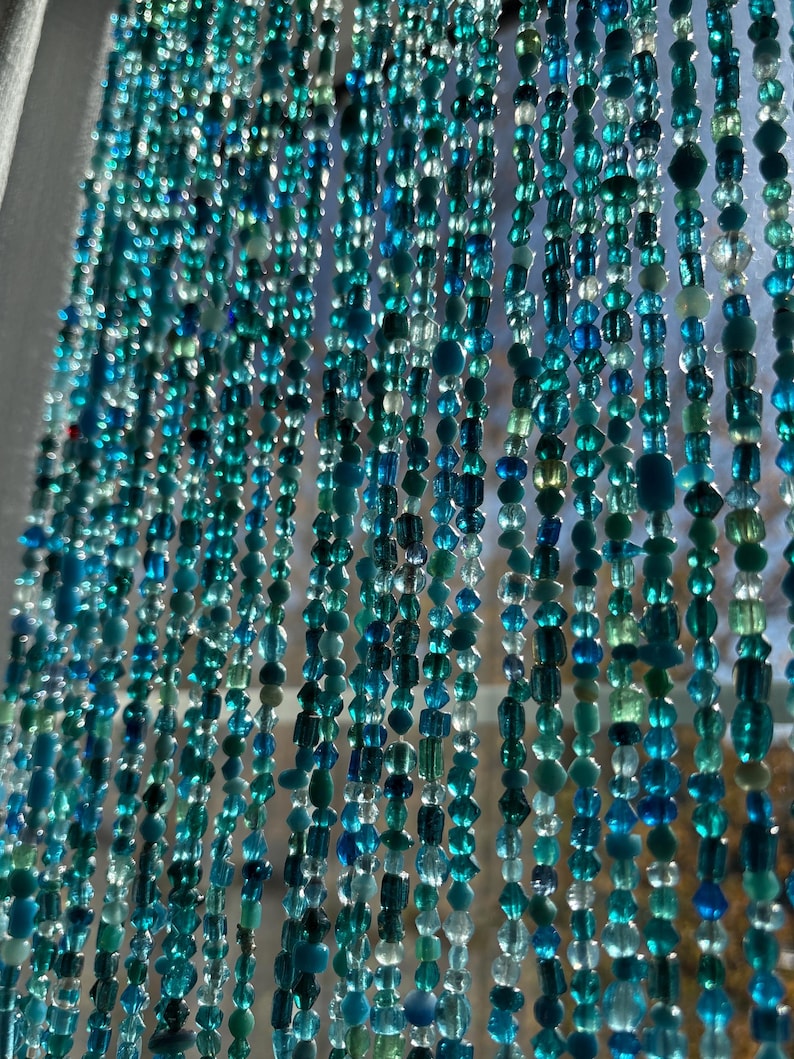 Bead Curtains: Aqua Blue Glass Boho, All Glass Hippie Style Handmade ...