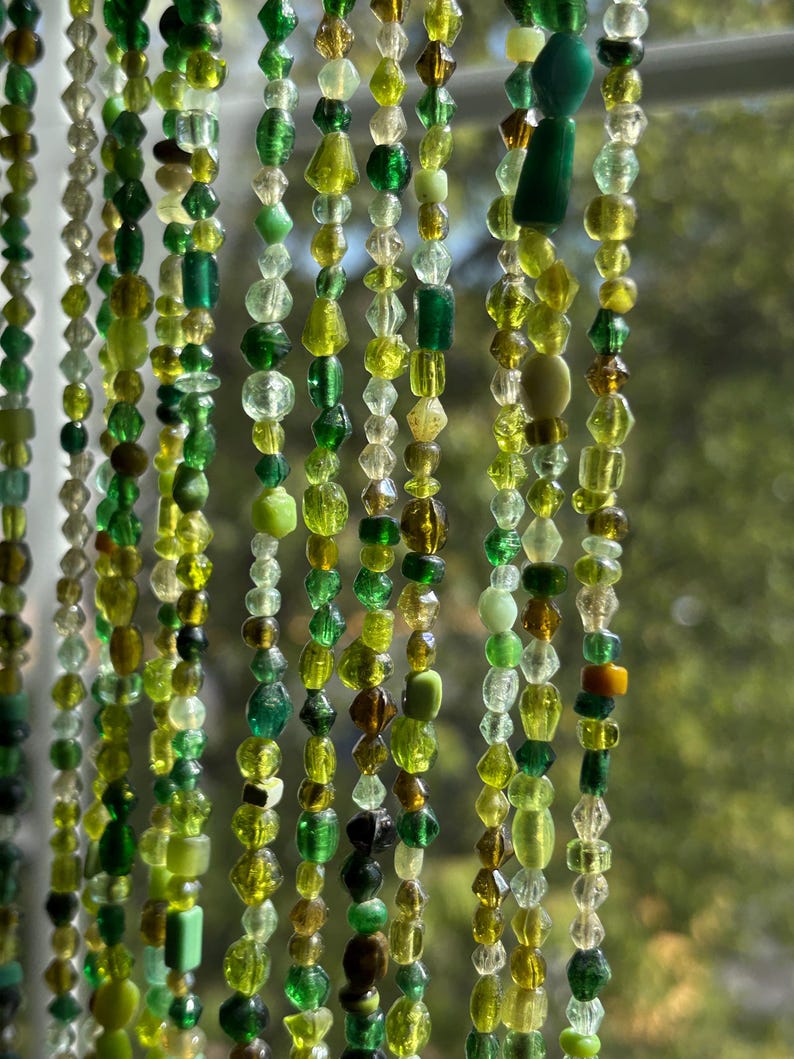 Bead Curtains: Green Garden Light Boho, All Glass Hippie Style Handmade ...
