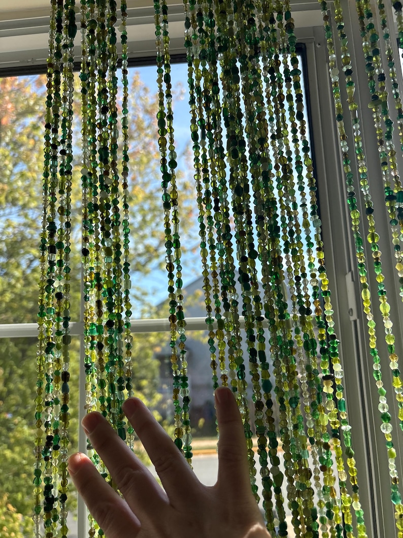 Bead Curtains: Green Garden Light Boho, All Glass Hippie Style Handmade ...