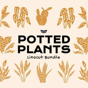 Potted Plants Linocut Bundle | Gardening Linoprint | Floral PNG Download | Flowers | Indoor ...