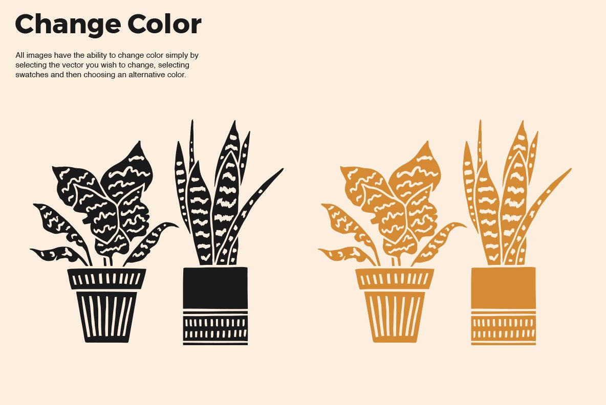 Potted Plants Linocut Bundle | Gardening Linoprint | Floral PNG ...