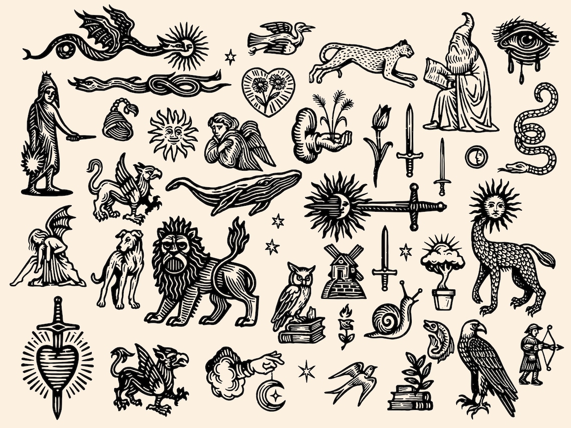 Gothic Times Linocut Bundle | Medieval Gothic Clipart, Dark Vintage ...