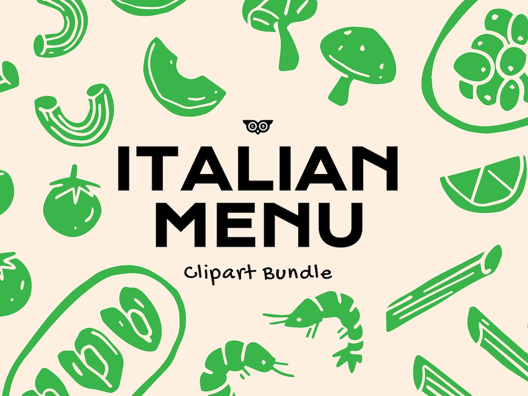 Italian Menu Clipart Bundle, Handrawn Linocut Vectors, Mediterranean ...
