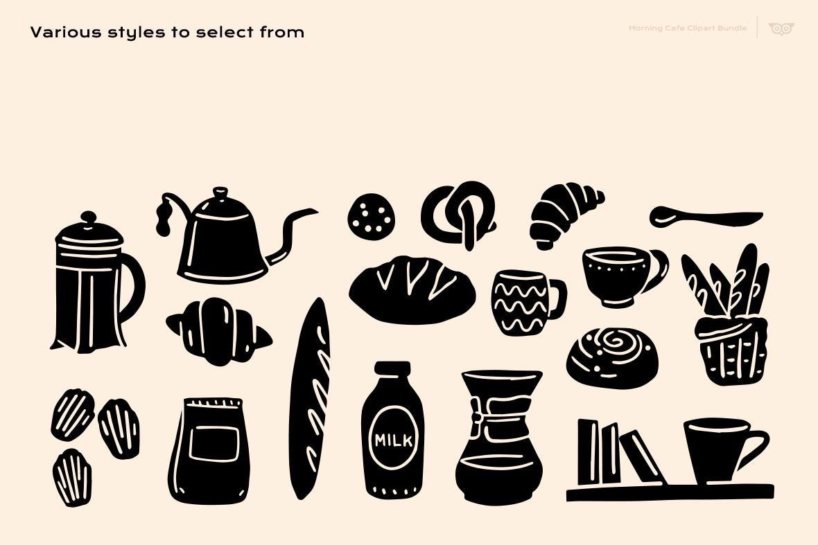 Morning Cafe Clipart Bundle, Coffee Vector PNG, Morning Pastry Clipart ...