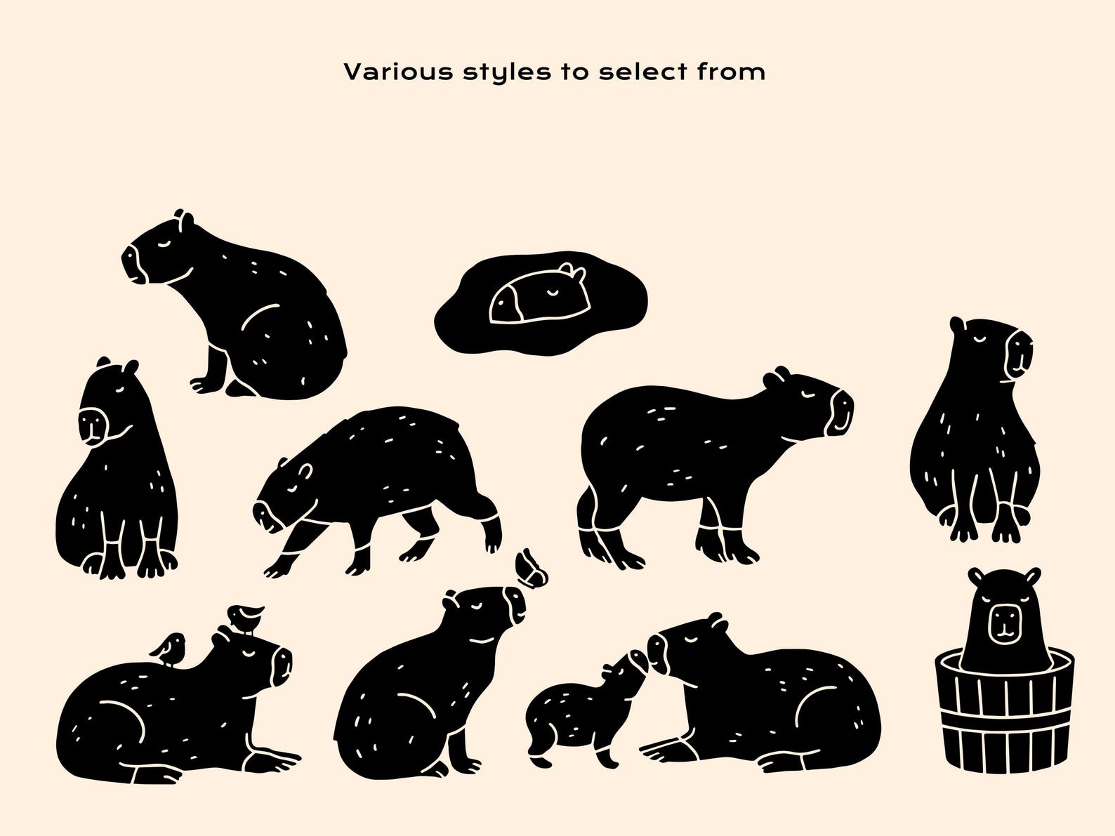 Cute Capybara Linocut Clipart, Adorable Animal Linocut Illustrations ...