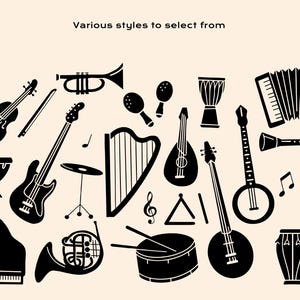Musical Instruments Linocut Clipart, PNG Silhouette Guitar Vectors ...