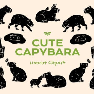 Cute Capybara Linocut Clipart, Adorable Animal Linocut Illustrations ...