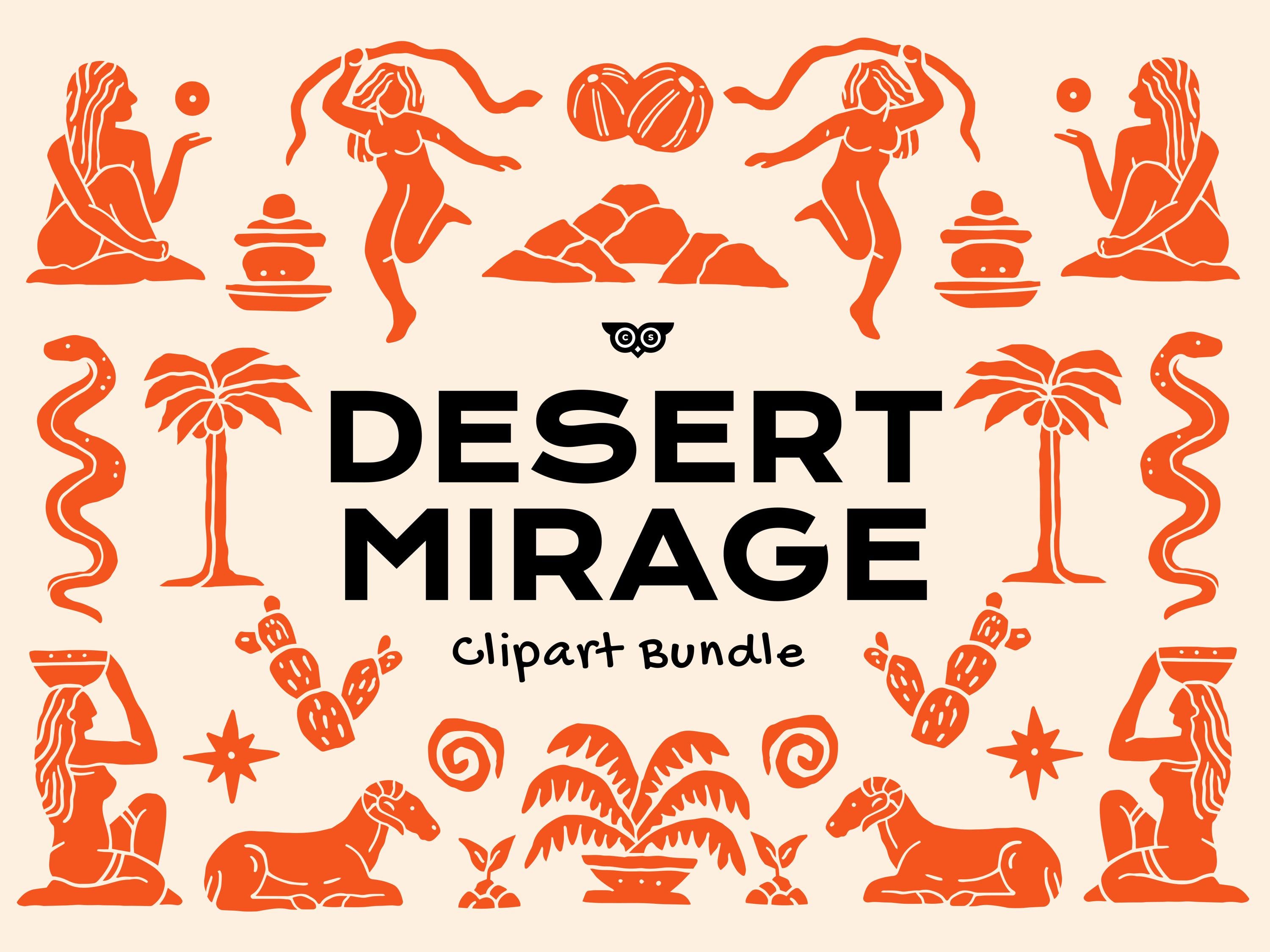 Desert Mirage Clipart Bundle, Country Western Linoprint, Bold Art, PNG ...