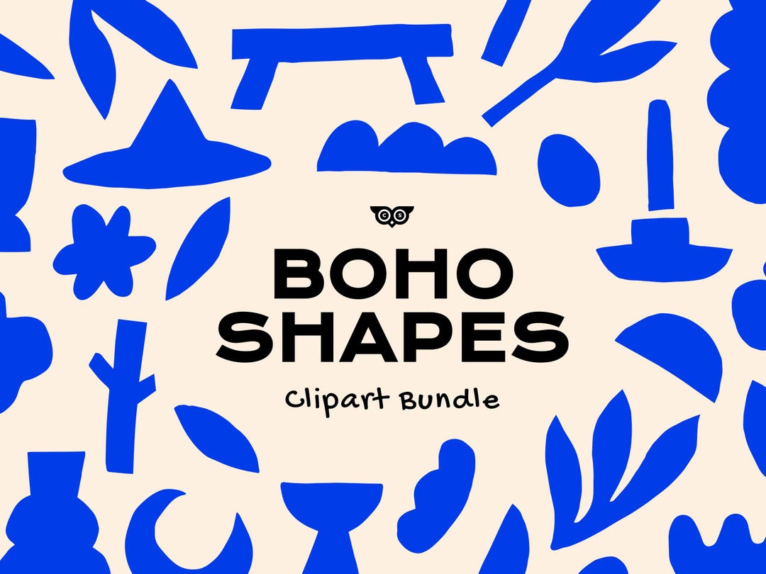 Boho Shapes Clipart Bundle, Handrawn Linocut Vectors, Shape PNG Files ...