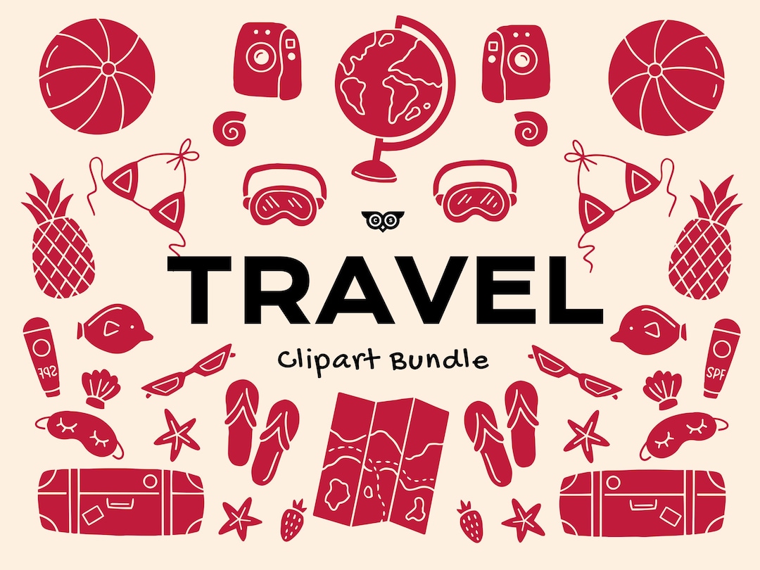 Travel Clipart Bundle, Handrawn Linocut Vacation SVG, Holiday PNG Files ...