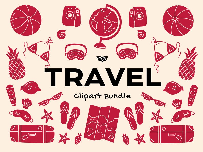 Travel Clipart Bundle, Handrawn Linocut Vacation SVG, Holiday PNG Files ...