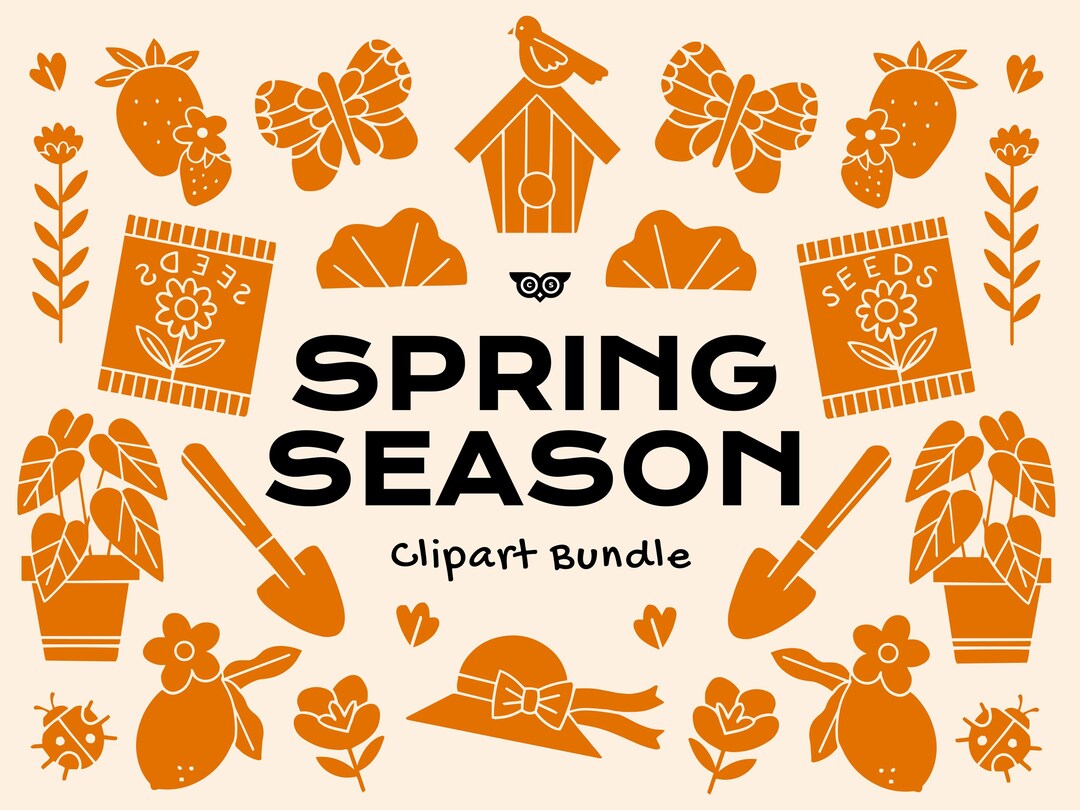 Spring Season Clipart Bundle, Butterfly Linocut Clip Art, Seasonal SVG ...