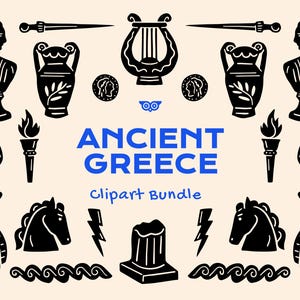 Ancient Greece Clipart Bundle, Linocut Vector Set, Handrawn Greek Art ...