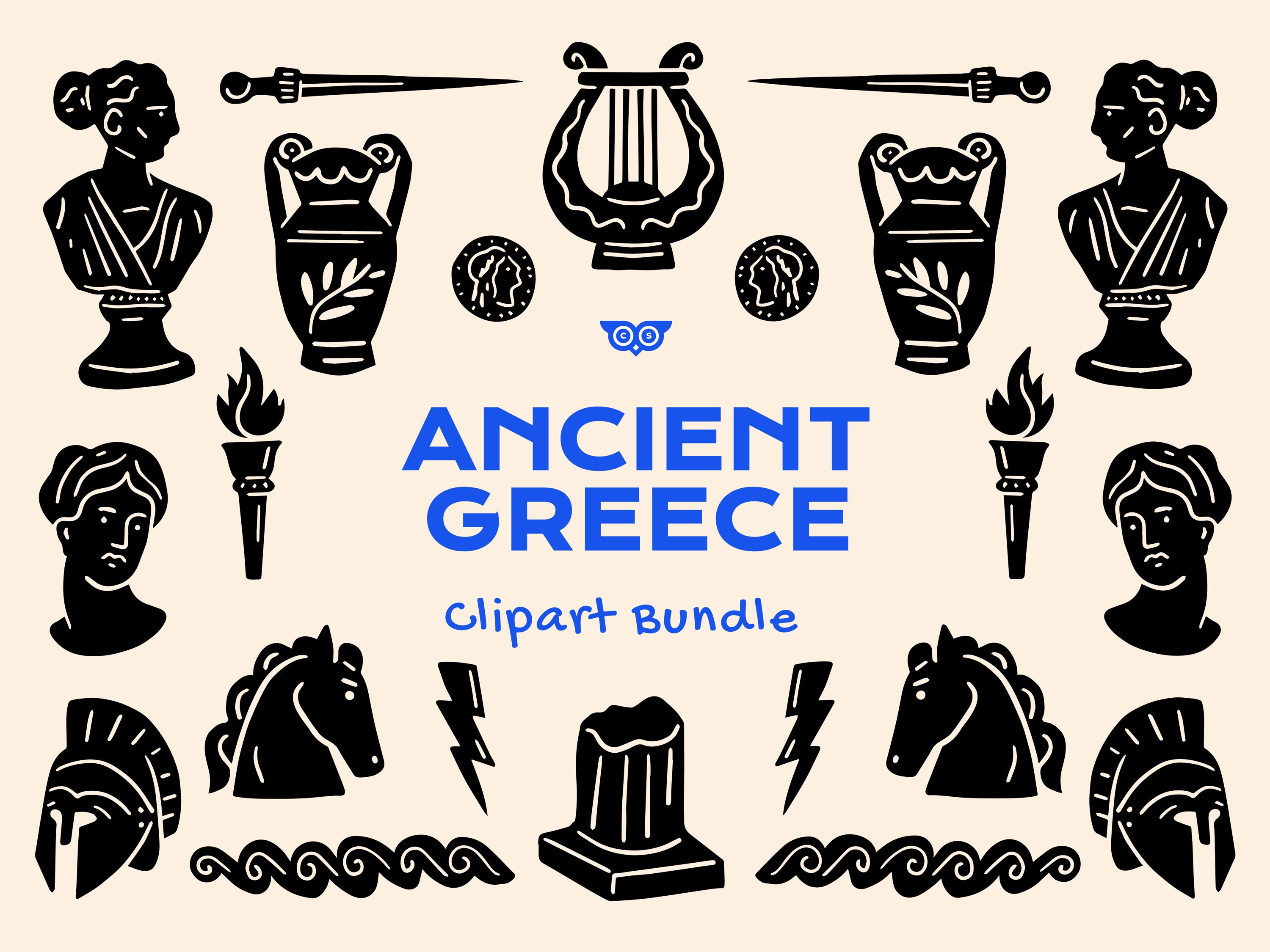 Ancient Greece Clipart Bundle, Linocut Vector Set, Handrawn Greek Art ...