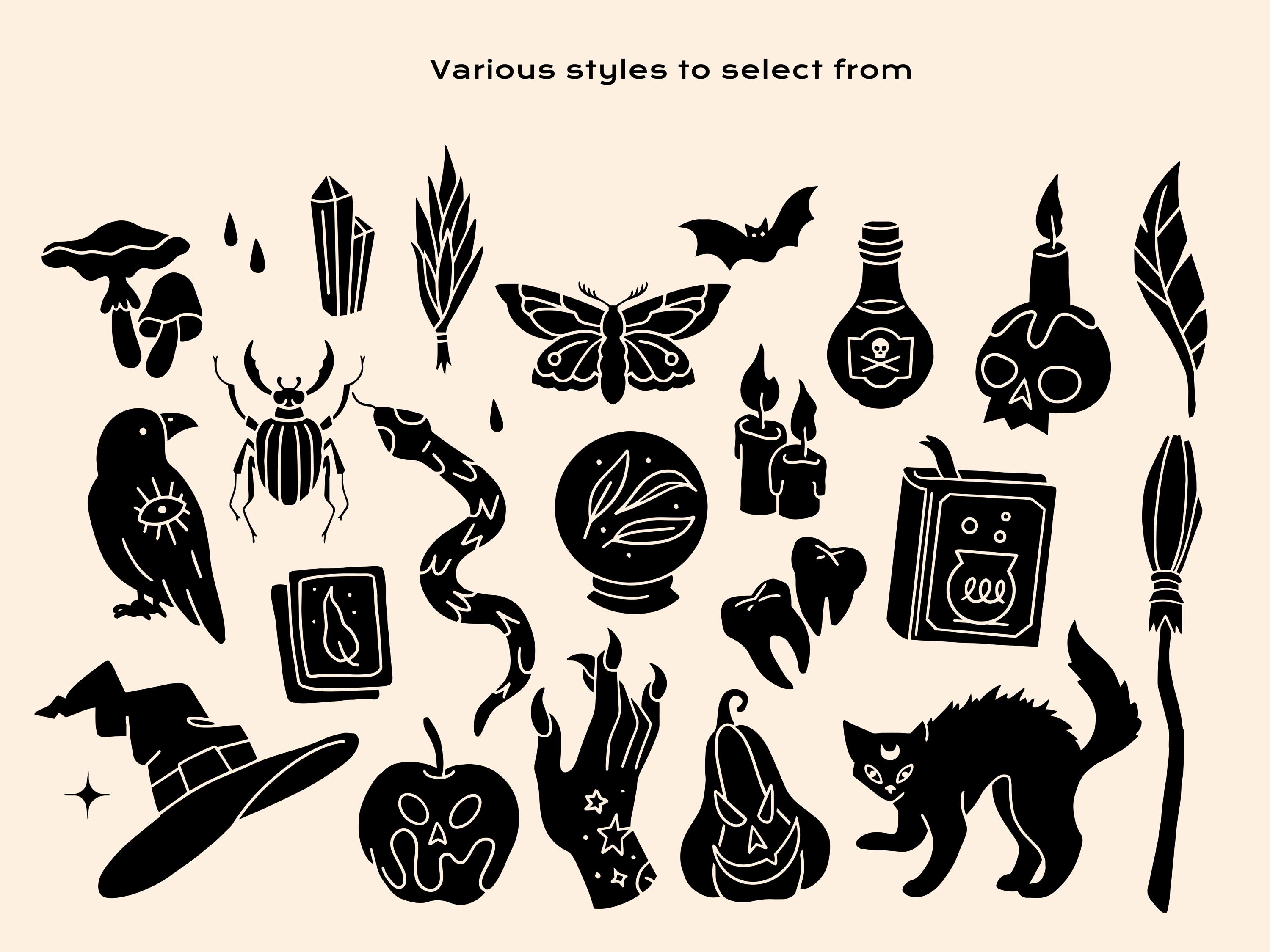 Witches Way Clipart Bundle, Witches and Wizards Silhouette SVG, Linocut ...