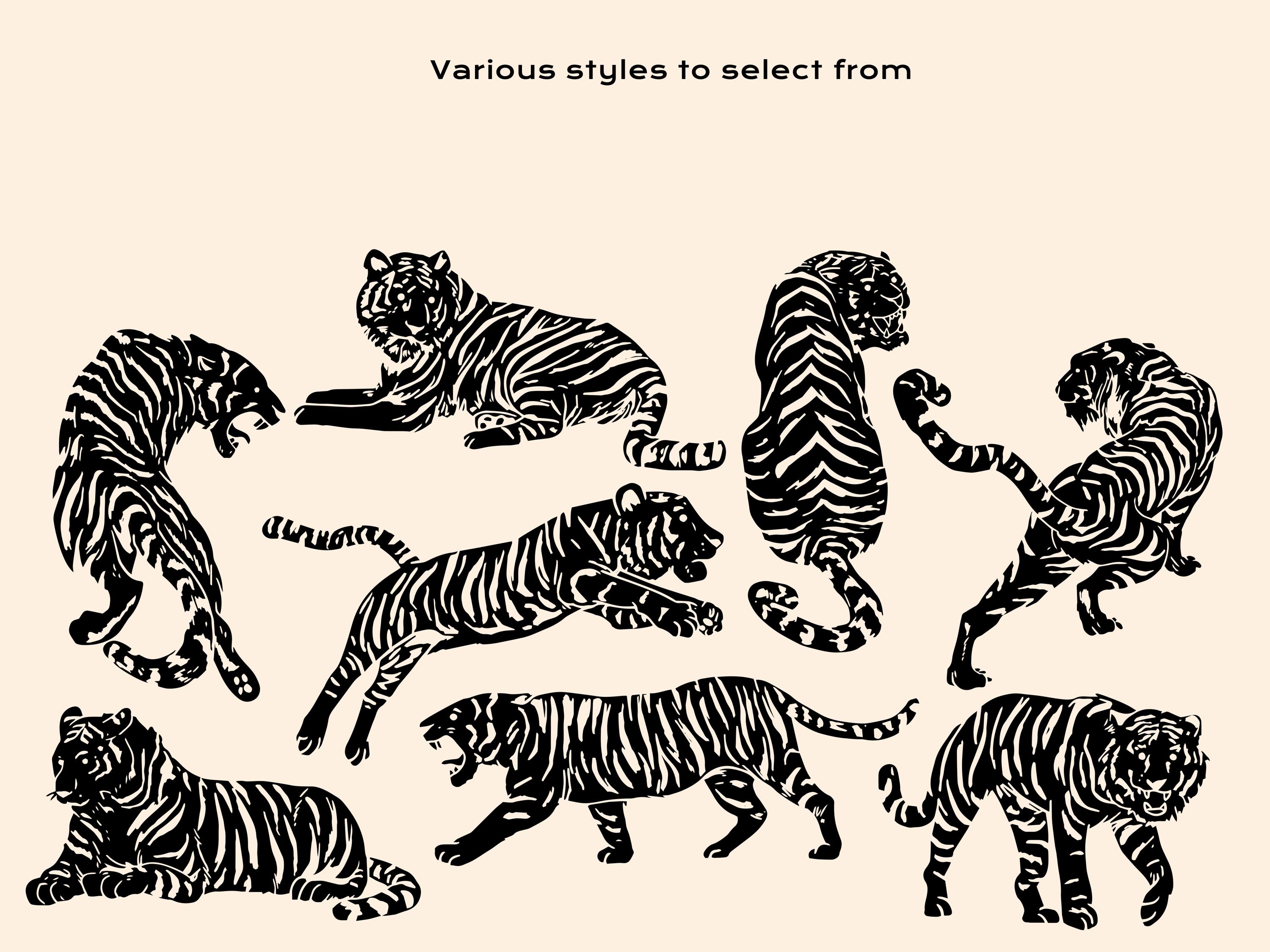 Linocut Tigers Clipart Bundle, Big Cats PNG Files, Downloadable Cat ...