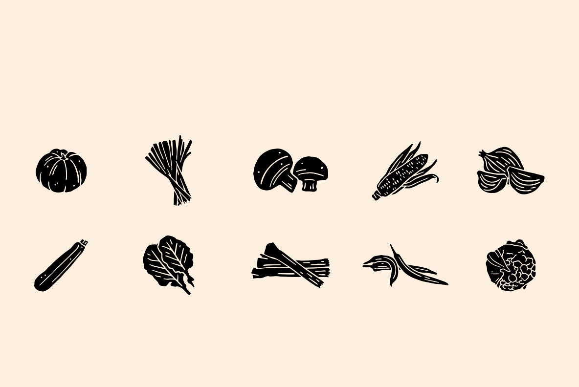 Garden Patch Linocut Bundles | Vegetable Icons | Fruit PNG | Vegetable ...