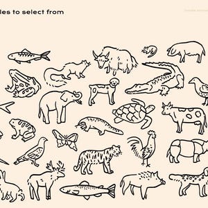 Doodle Animals Clipart Bundle, SVG Animal Drawings, Handrawn Animal ...