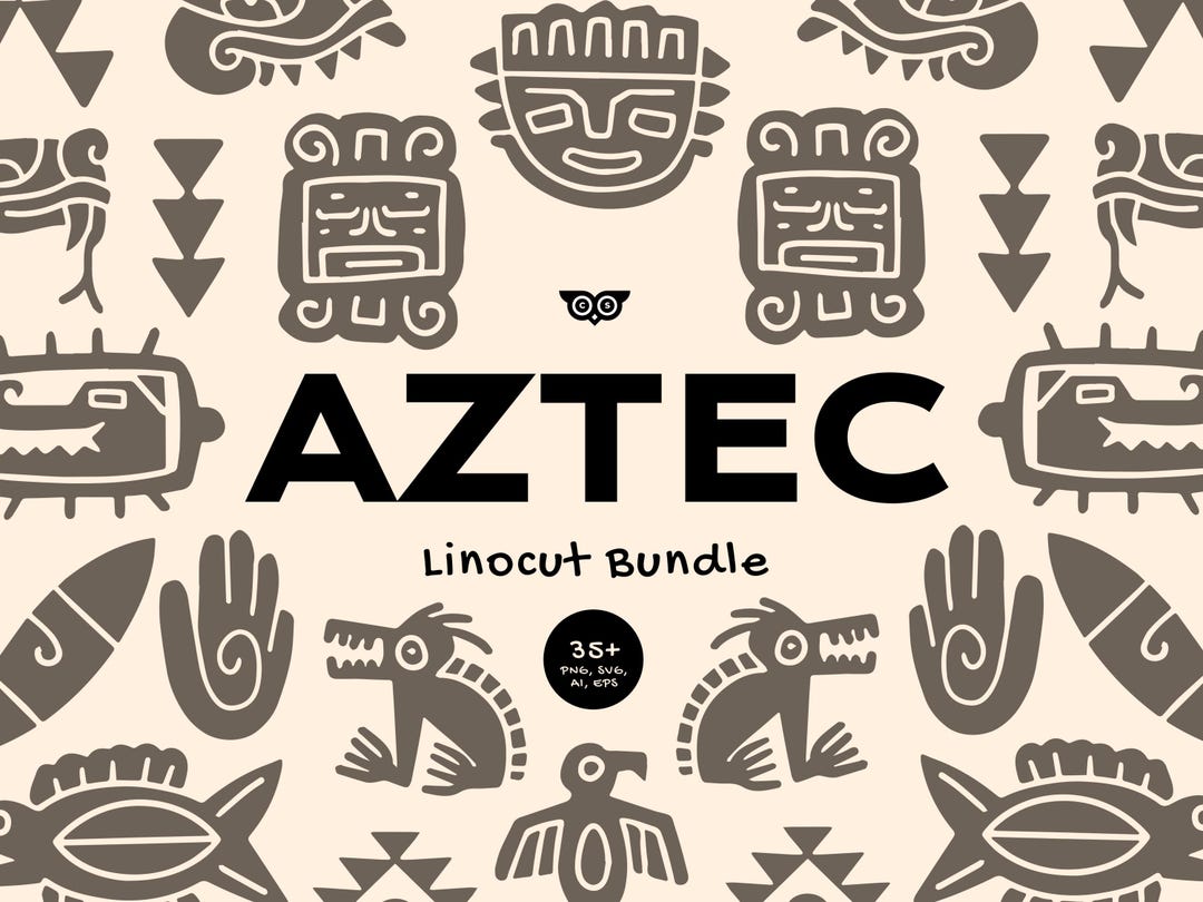 Aztec Linocut Bundle, Handrawn Ancient Silhouette, PNG Mexican Patterns, SVG Traditional Relics ...