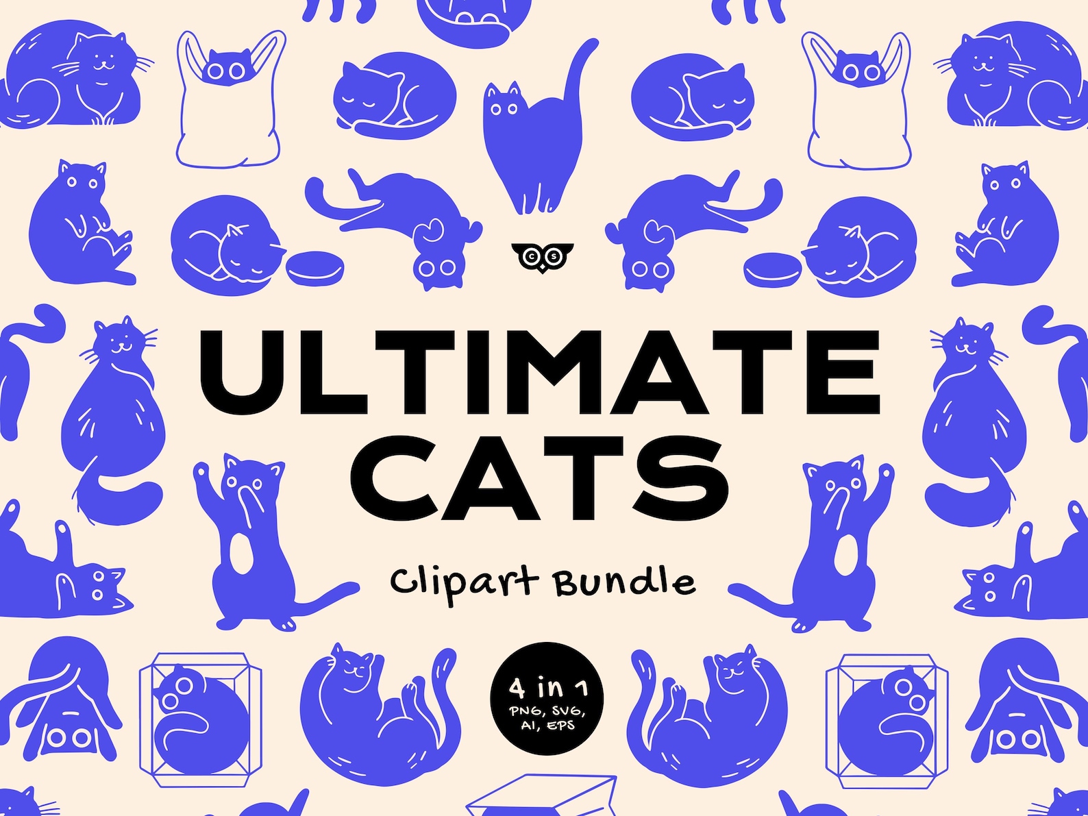 Ultimate Cats Clip Art Bundle, 4 in 1 SVG Kitten Collection, PNG Black ...